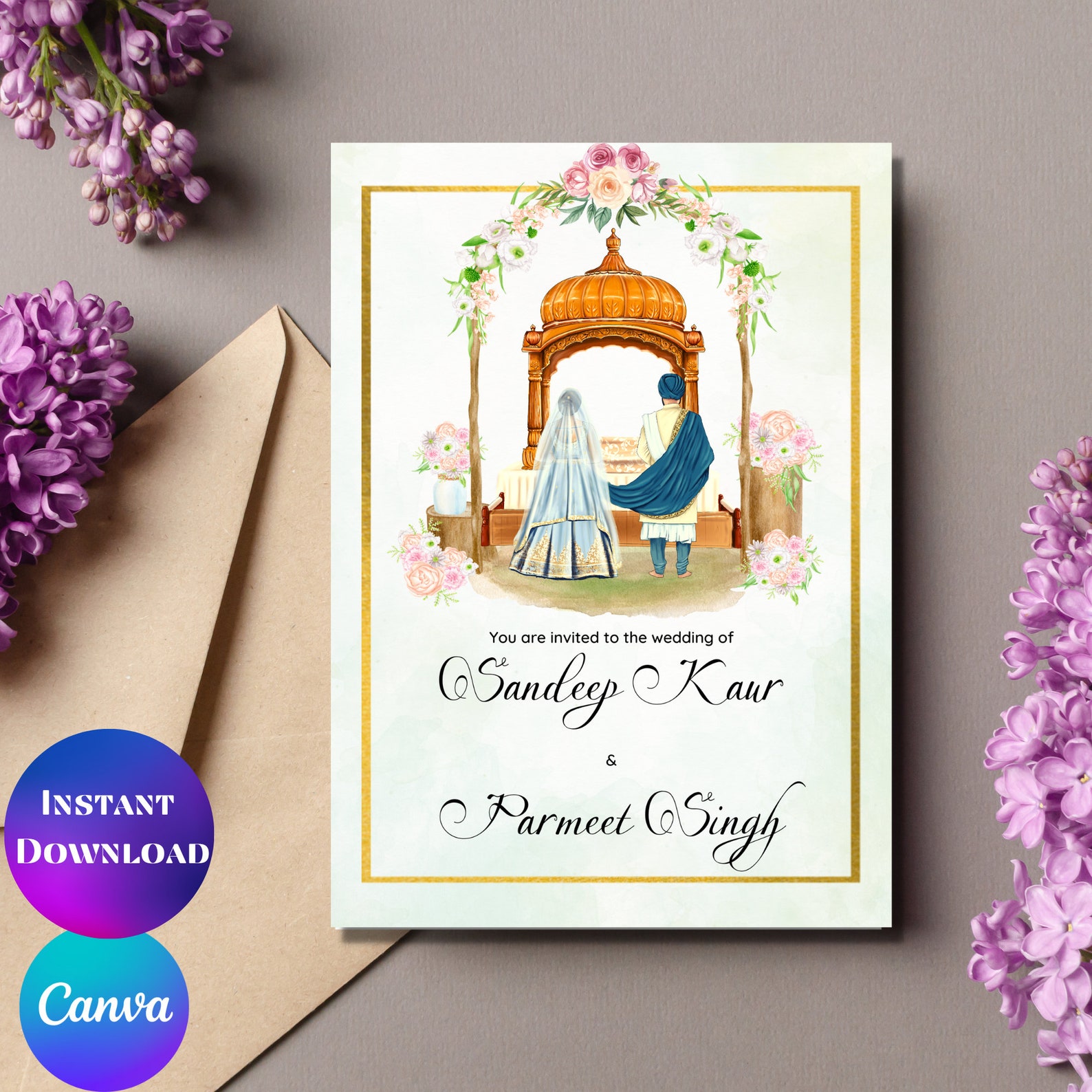 Elegant Sikh Wedding Invitation Card Pastel Colors Punjabi - Etsy Canada