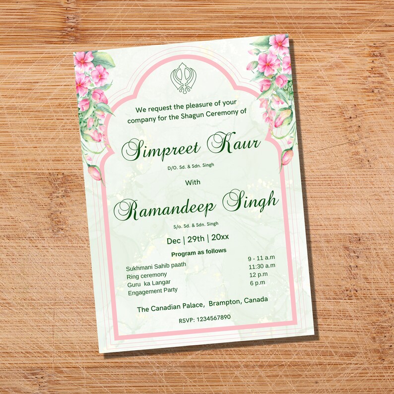 Sikh Sahugan Invitation Punjabi Engagement Invitation Sikh Wedding ...