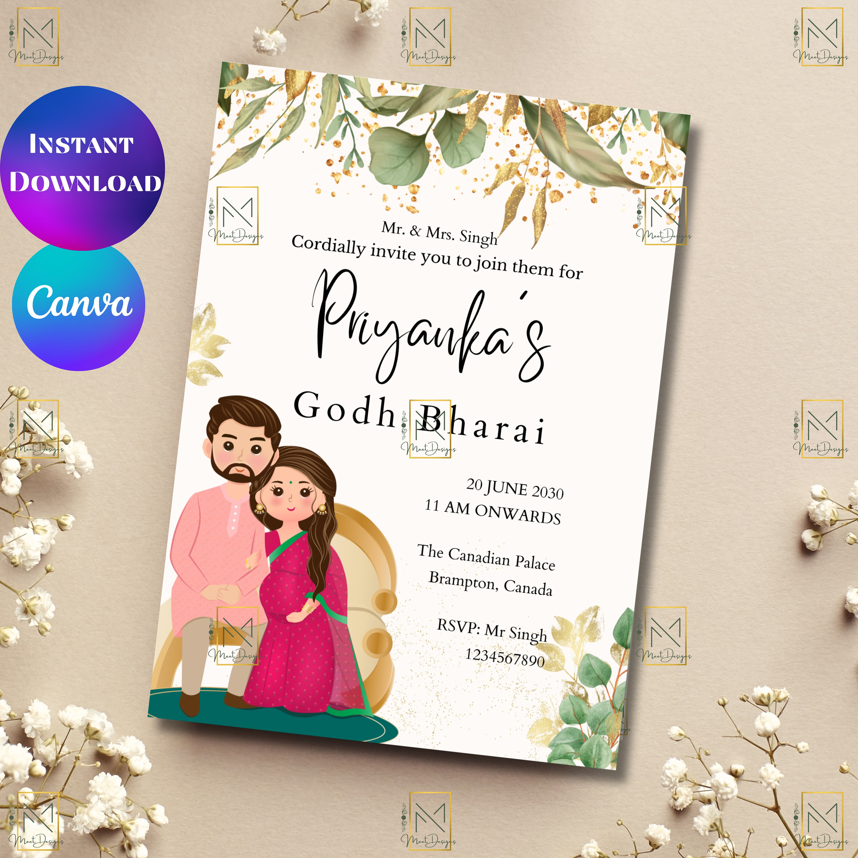 Godh Bharai Invite Digital Seemantham Invitation Indian Baby Shower ...