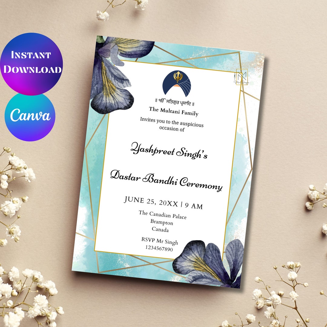 Dastar Bandi Ceremony Invitation Turban Tying Invitation Card Digital ...