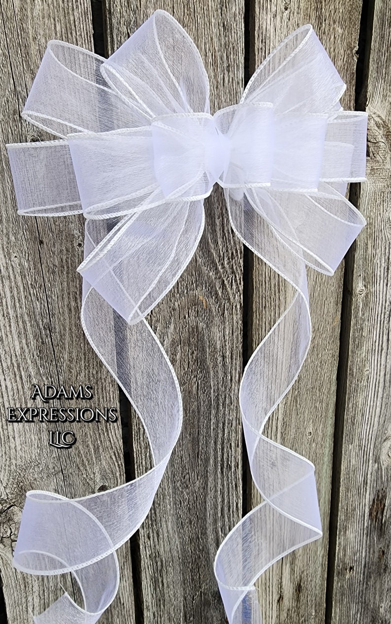 White Bows, Organza Bow, Wedding Decor, Front Door Decor, Wreaths Hangers Ribbon Bows, Gift ...
