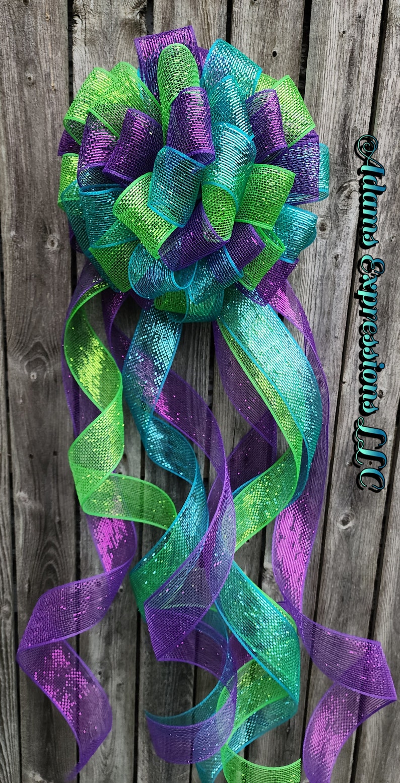 Peacock Christmas Tree Topper Bow: Teal, Purple & Lime - Etsy