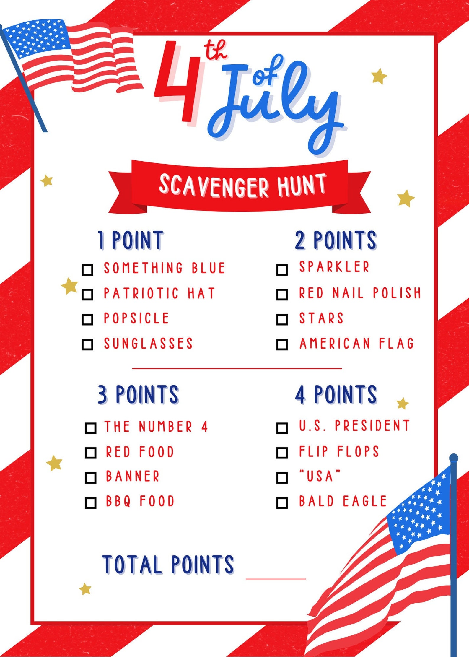 Fourth of July Scavenger Hunt, Kids Activity, Independence Day, 4th of ...