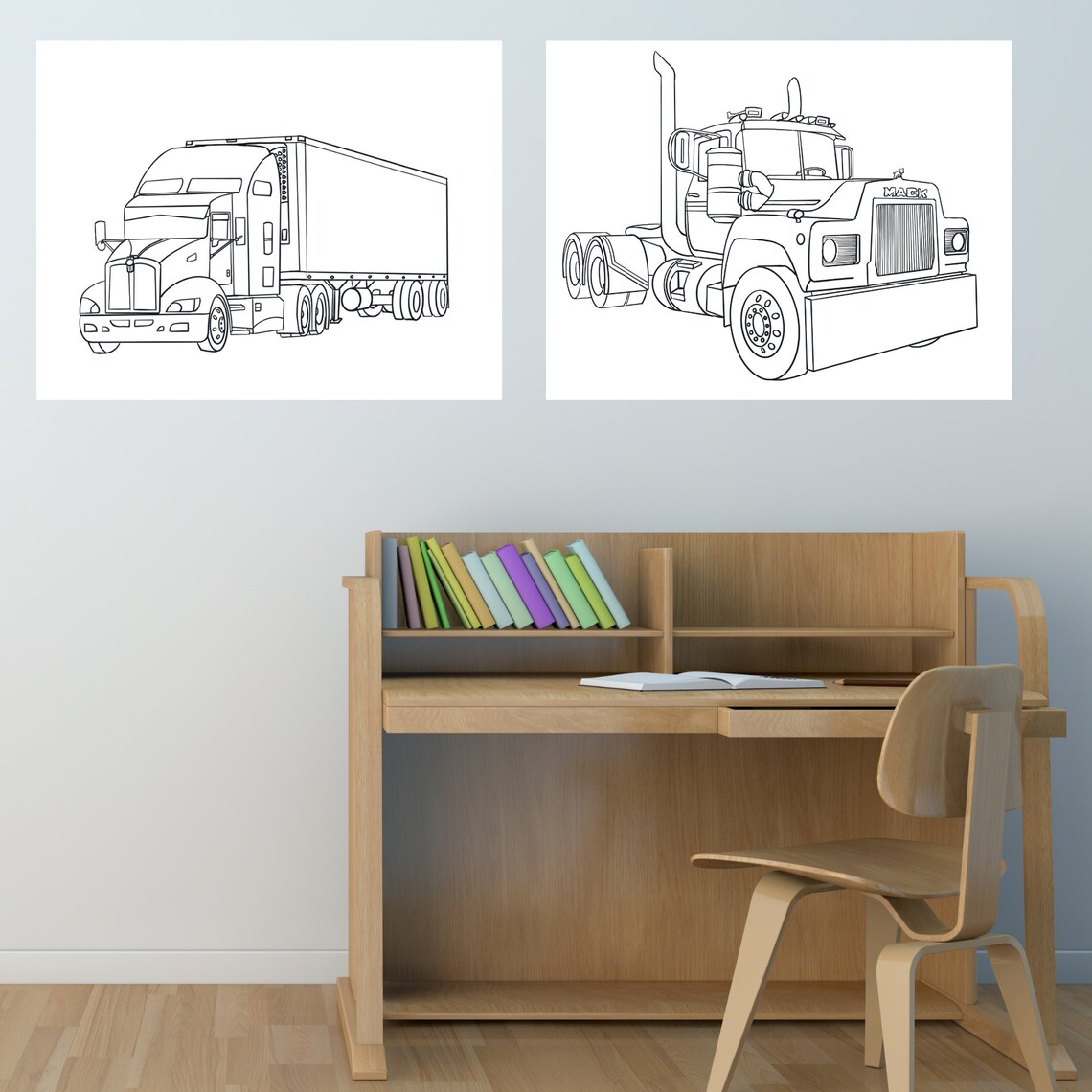 Bundle 3 - 5 Unique Printable Semi Truck Big Rig Coloring Pages, 5 ...