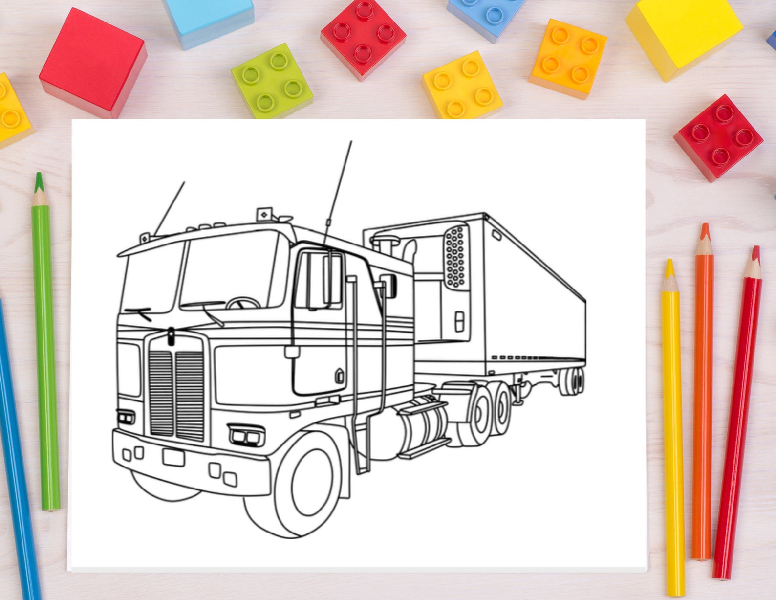 Bundle 1 - 5 Semitruck Big Rig Printable Coloring Sheets, 5 Semi Truck ...