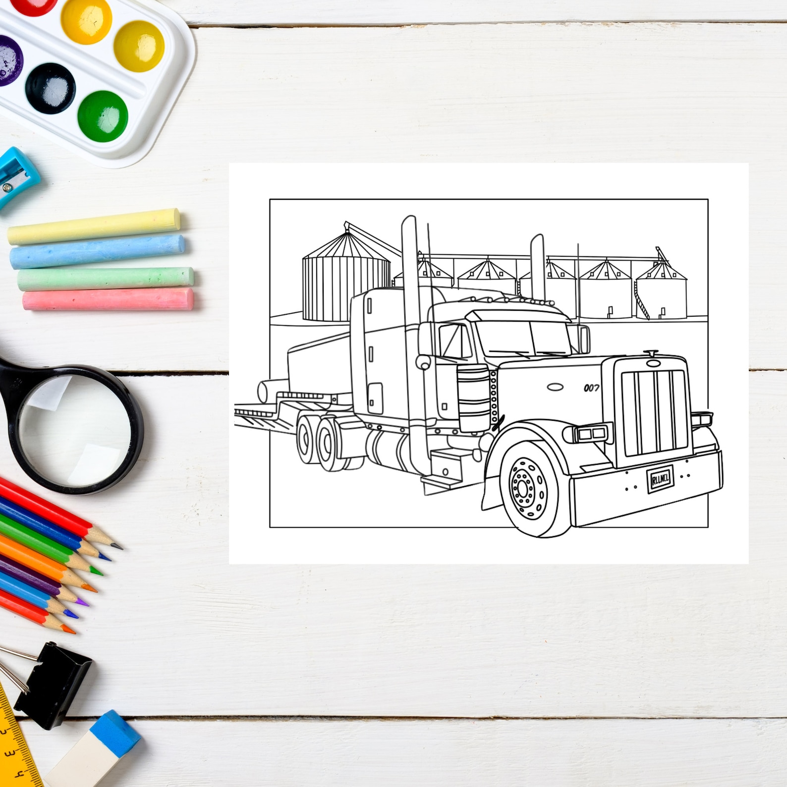 Printable Semi Truck Coloring Pages, Big Rig Coloring Pages, Digital ...