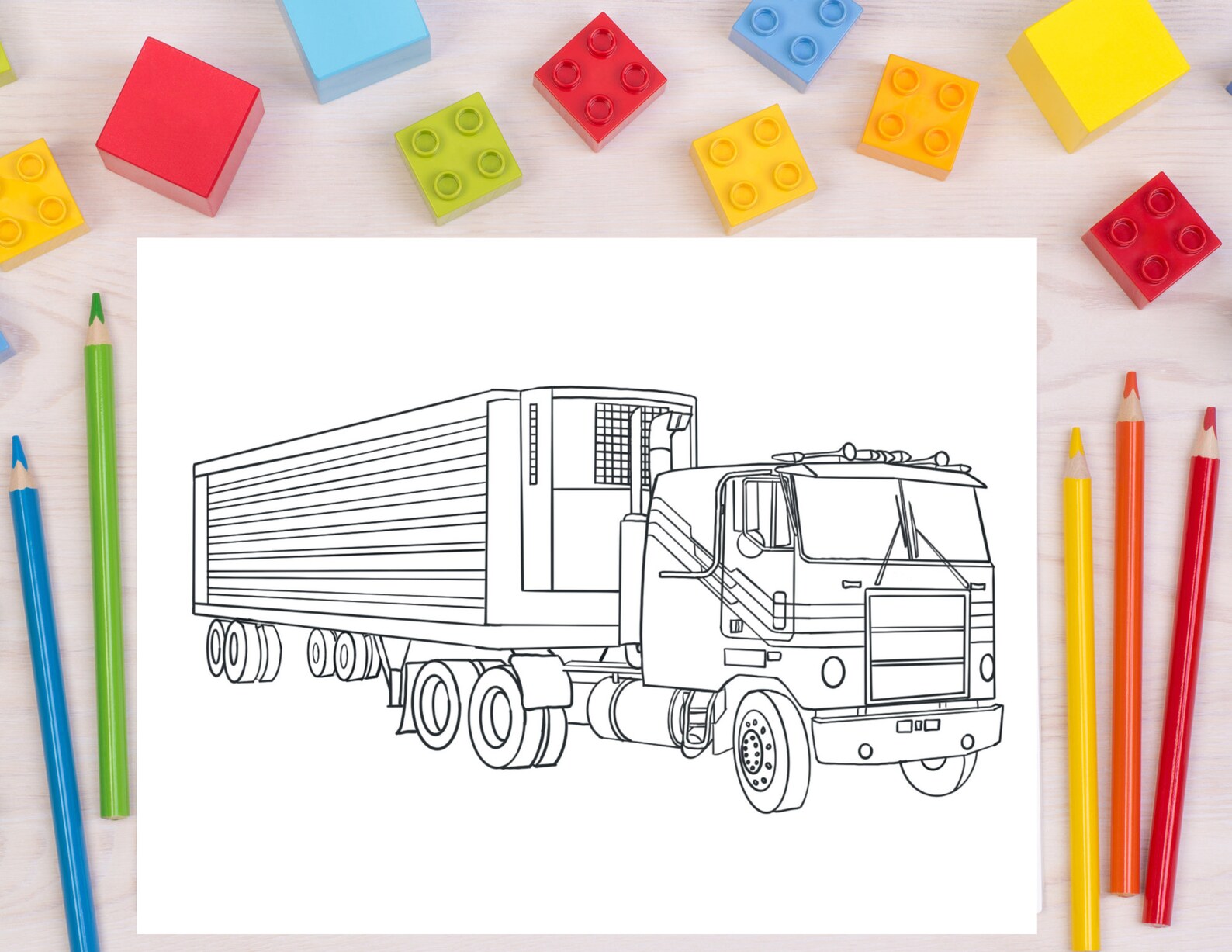 Bundle 6 - 5 Printable Fun Big Rig Semi Truck Coloring Pages, 5 Big Rig ...