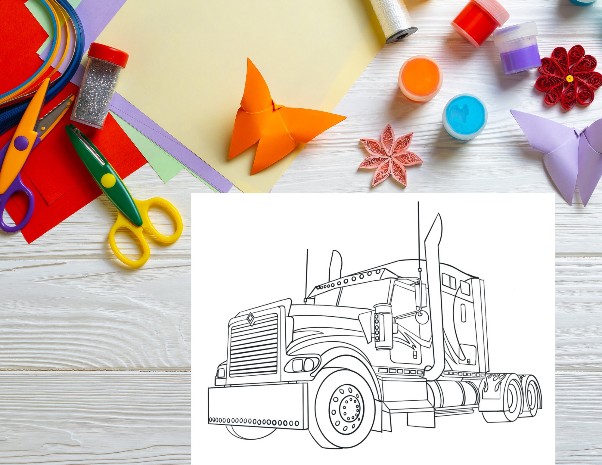 Bundle 6 - 5 Printable Fun Big Rig Semi Truck Coloring Pages, 5 Big Rig ...