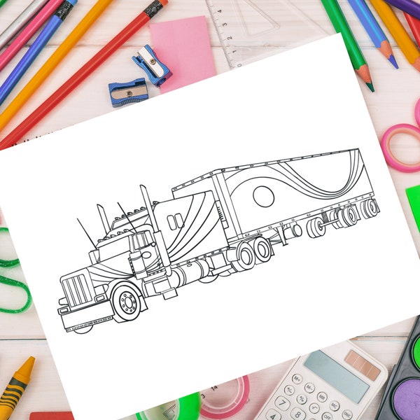 Printable Semi Truck Coloring Pages, Big Rig Coloring Pages, Digital ...