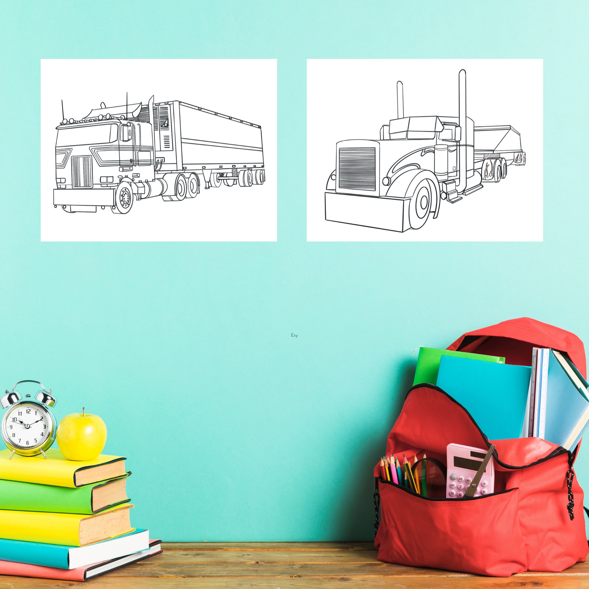 Bundle 5 - 5 Printable Fun Big Rig Semi Truck Coloring Pages, 5 Big Rig ...