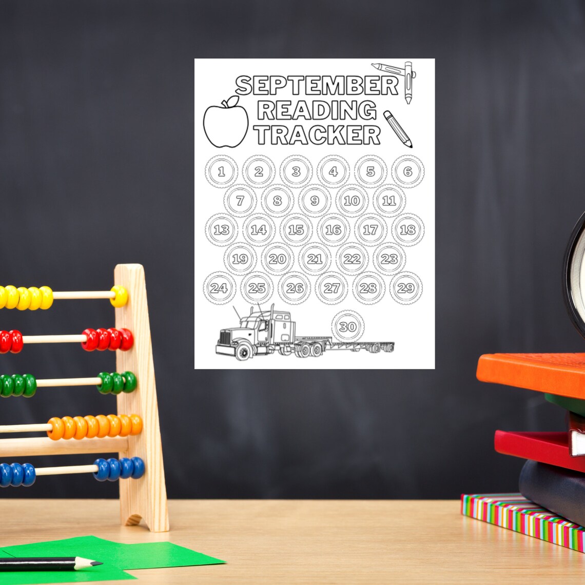 12 Month Semi Truck Reading Tracker Coloring Page, Read Books and Track ...