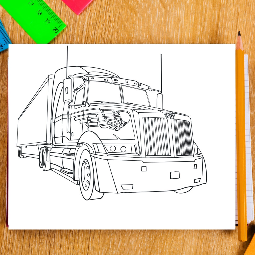 Bundle 4 - 5 Printable Unique Big Rig Semi Truck Coloring Pages, 5 Big ...