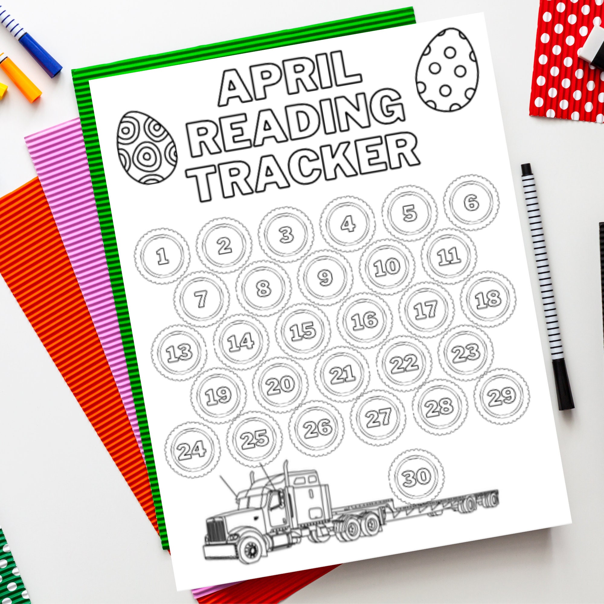 12 Month Semi Truck Reading Tracker Coloring Page, Read Books and Track ...