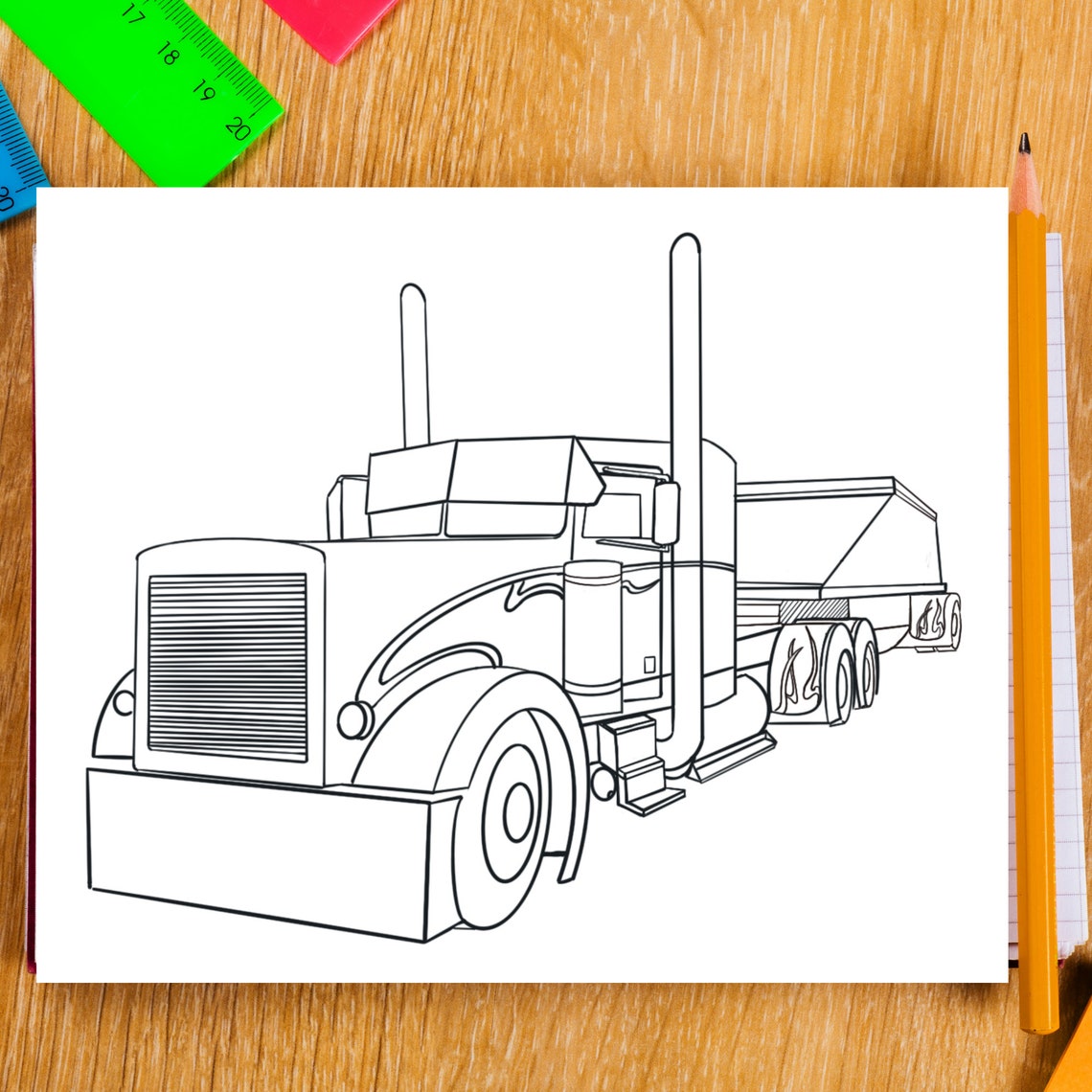 Bundle 5 - 5 Printable Fun Big Rig Semi Truck Coloring Pages, 5 Big Rig ...