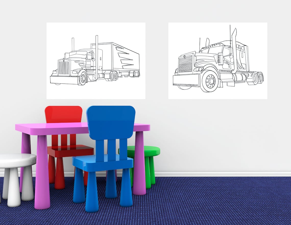 Bundle 6 - 5 Printable Fun Big Rig Semi Truck Coloring Pages, 5 Big Rig ...