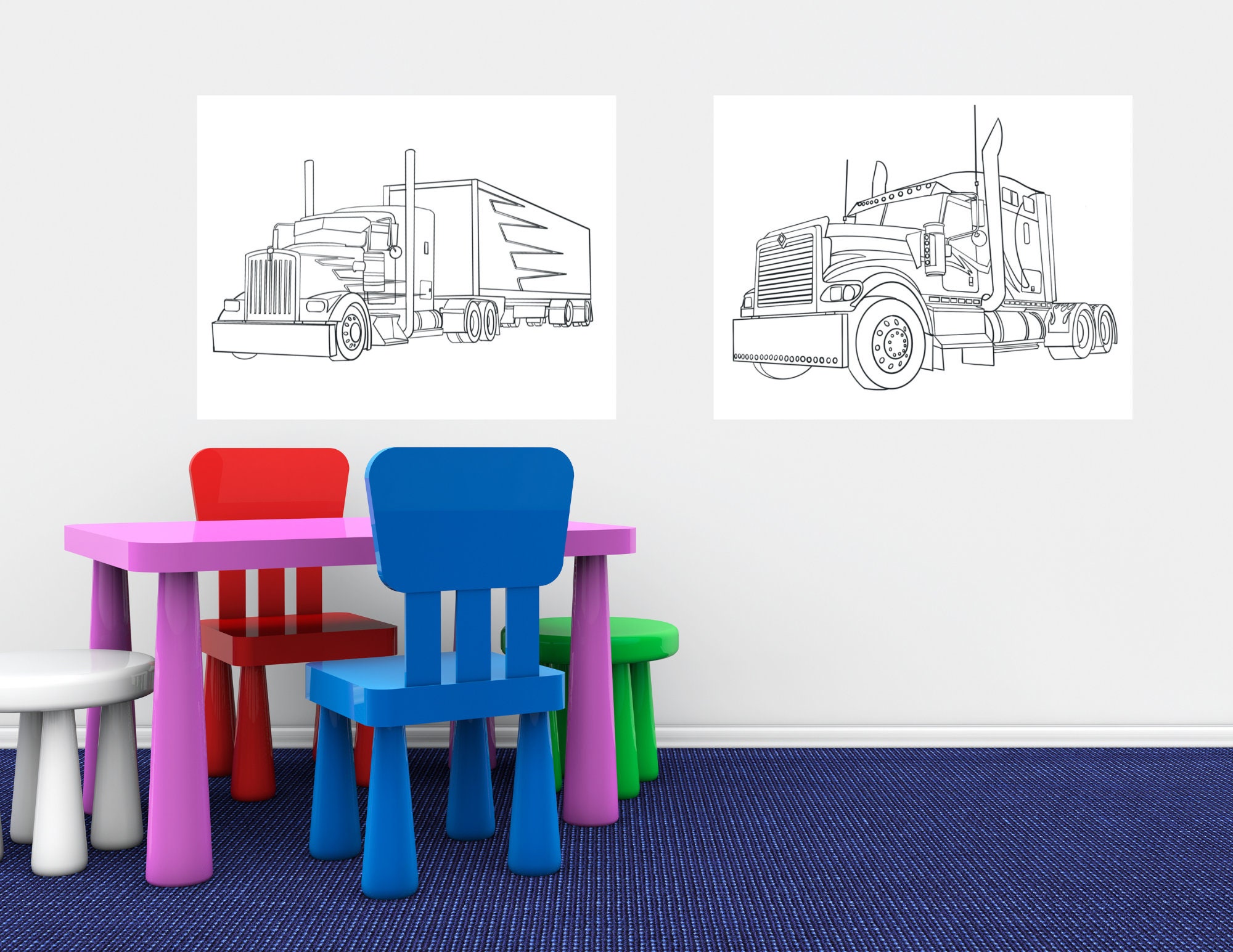 Bundle 6 - 5 Printable Fun Big Rig Semi Truck Coloring Pages, 5 Big Rig ...