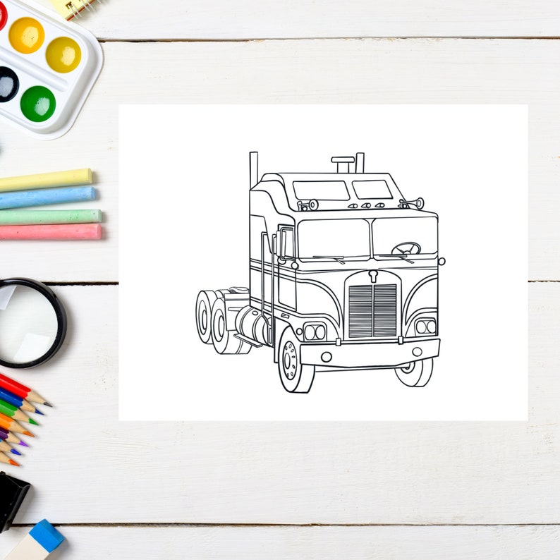 Bundle 2 - 5 Printable Semitruck Big Rig Coloring Pages, 5 Semi Truck ...