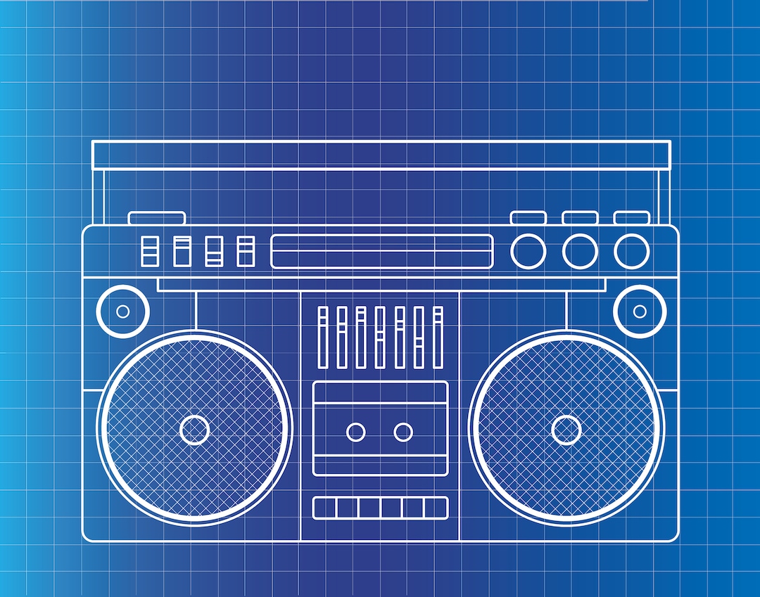 Boombox Blueprint 11x14 Digital Art | Old School, Stereo, Hip-hop - Etsy