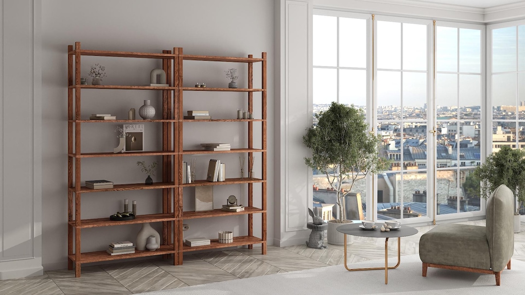 Wooden Bookcase Minimalist Floor Standing Bookshelf Open Solid Wood ...