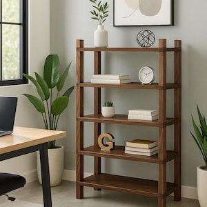 Walnut Wood Shelf, Bookshelf With Solid Wood, Bookcase, Open Shelving ...