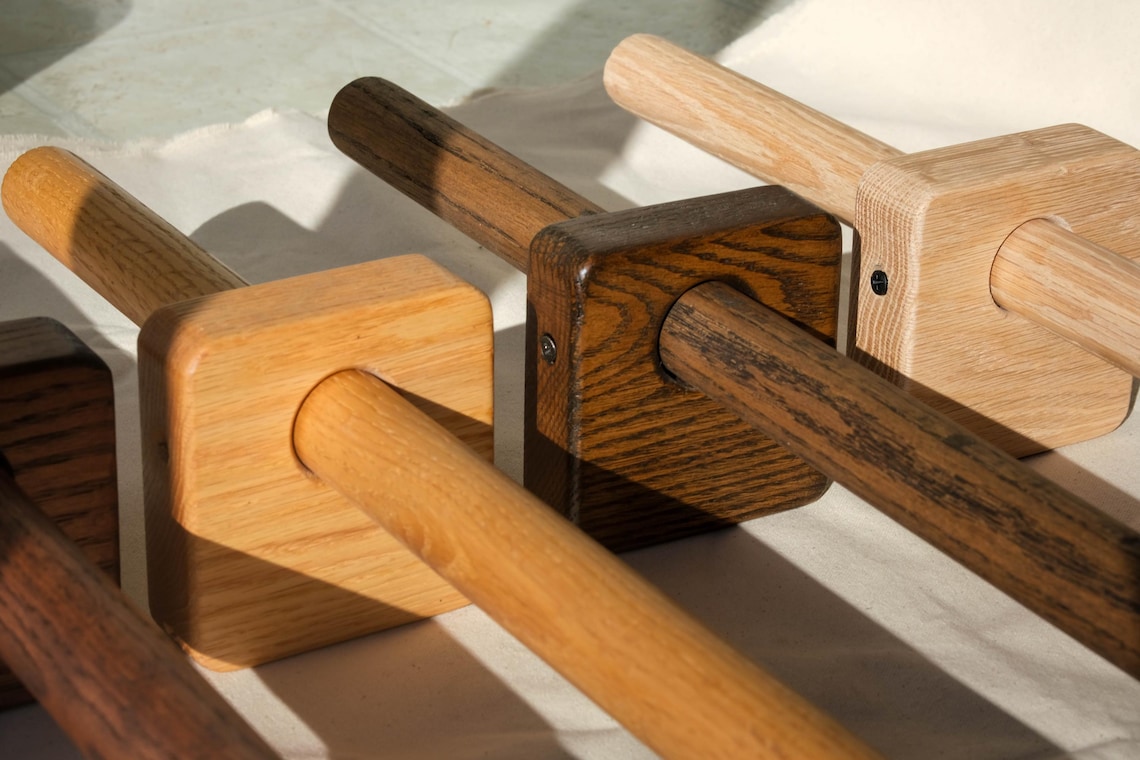 Solid Oak Wood Curtain Rod With Square Brackets, Handcrafted Window ...