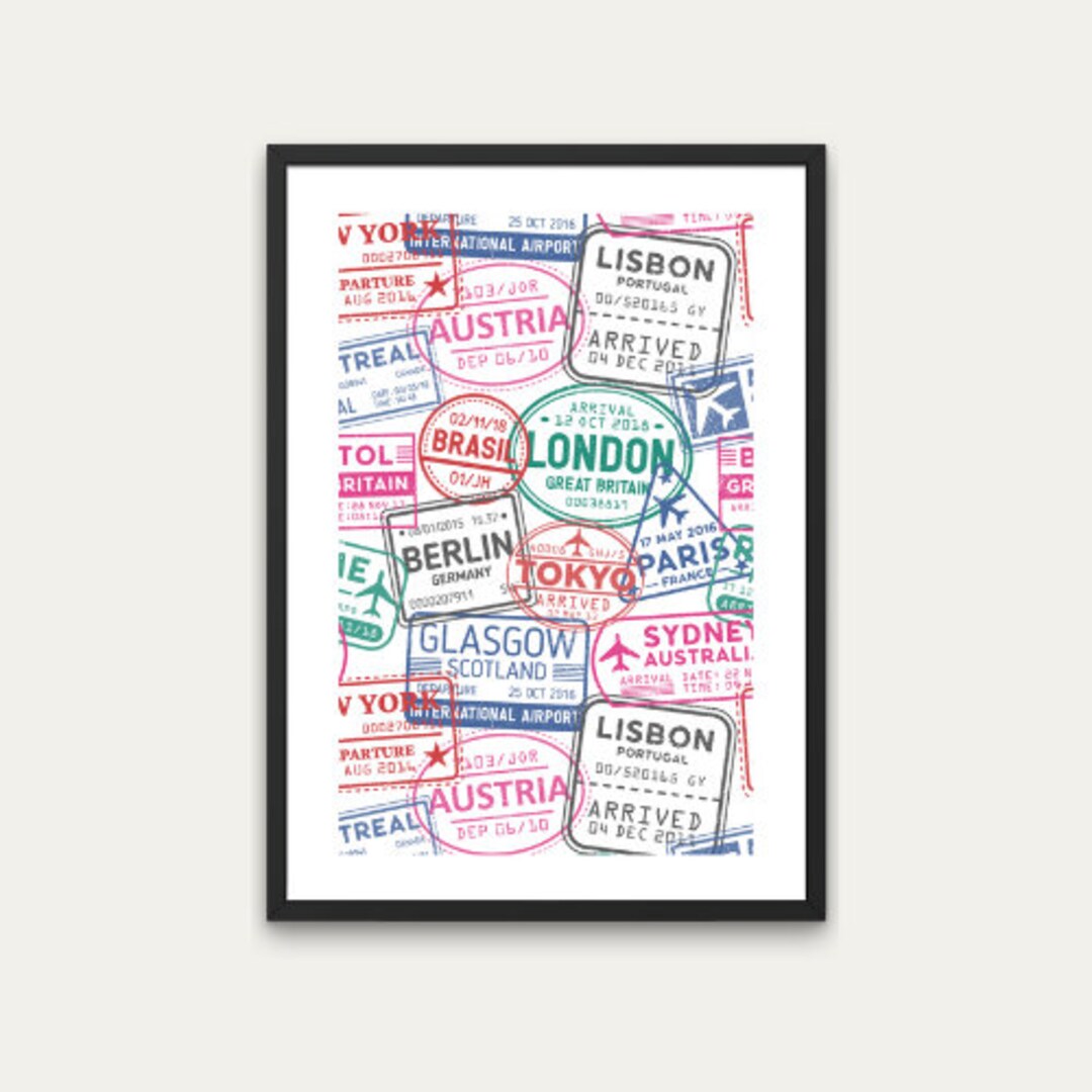 Passport Stamps Poster, Travel Print, Passport Stamps Poster, Digital ...