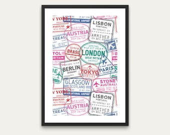 Printable Stamps Poster, Travel Print, Passport Stamps Poster, Digital ...