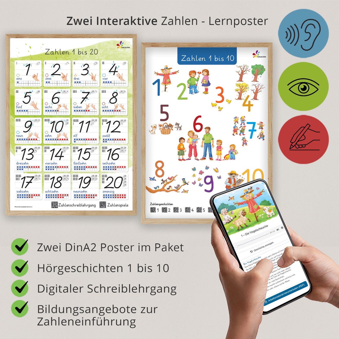 Numbers 1 to 20 – 2 Learning Posters in Dina2 – Package With Audio ...