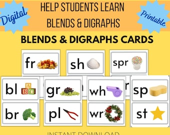 Blends & Digraphs Cards, Blends and Digraphs Bulletin Cards, Phonics ...