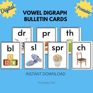 Vowel Digraph Bulletin Board Cards, Vowel Digraph Board, Vowel Pairs ...