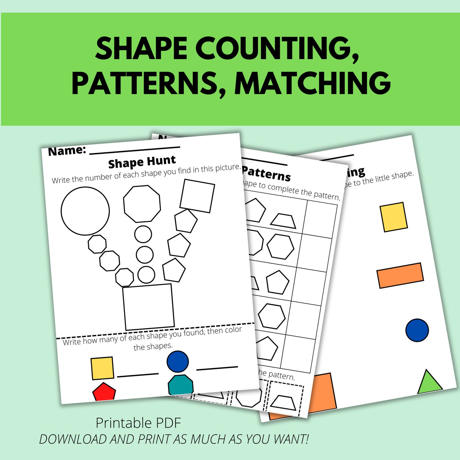 Shape Worksheets, Shape Practice, Shape Pages, Shape Patterns, Shape ...