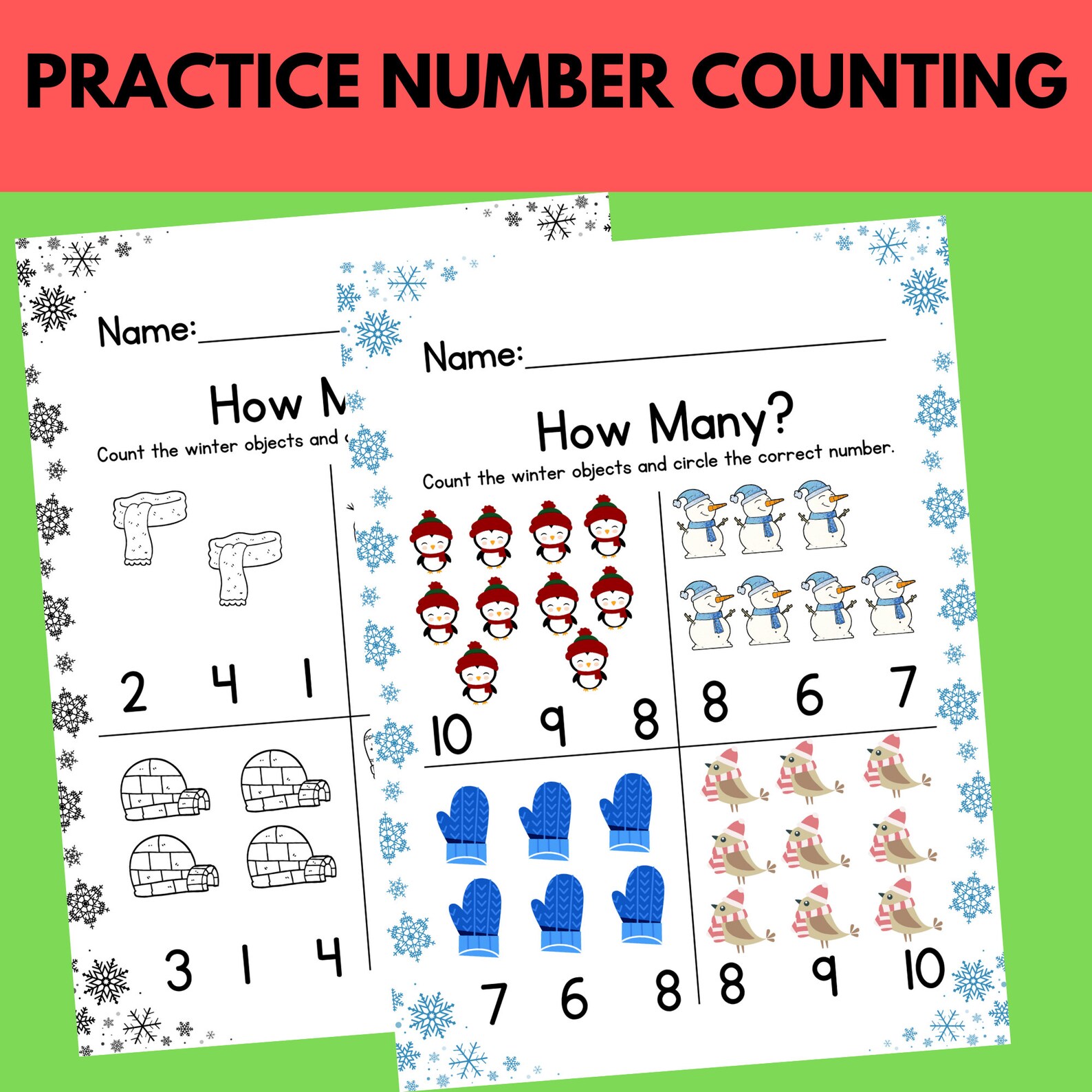 Winter Number Worksheets, Number Recognition, Number Writing, Number ...