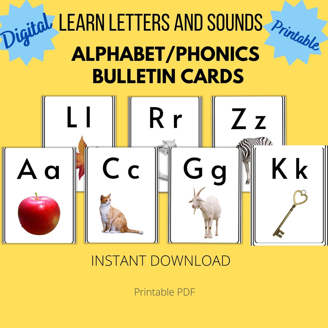 Alphabet/phonics Bulletin Cards, Alphabet Cards, Alphabet Board, ABC ...