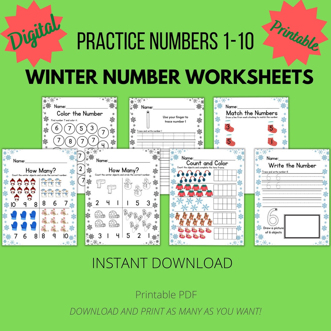 Winter Number Worksheets, Number Recognition, Number Writing, Number ...
