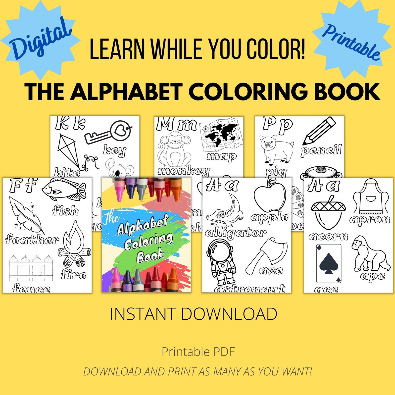 The Alphabet Coloring Book, Printable Alphabet Coloring Book, ABC ...
