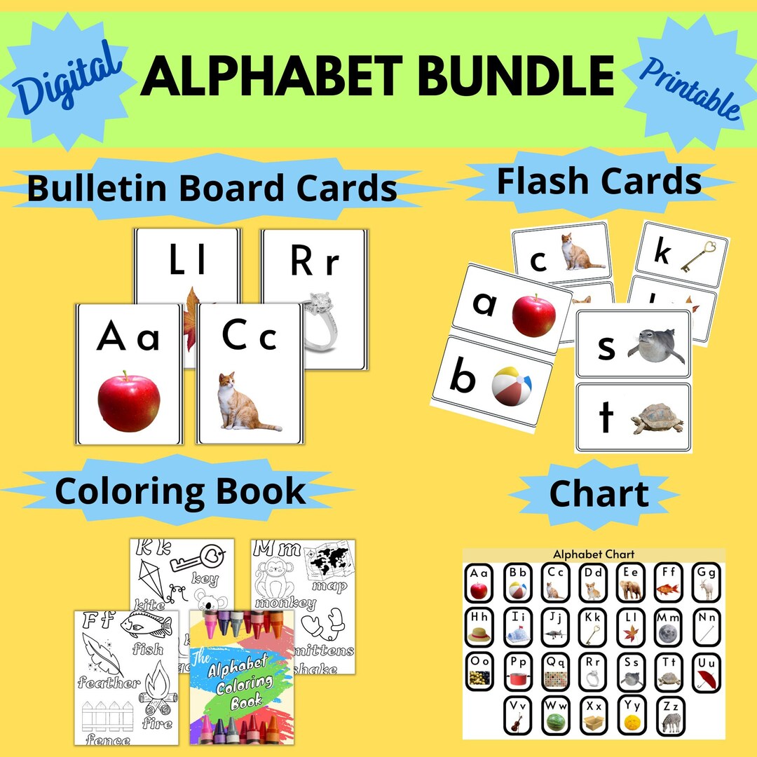 Alphabet Bundle,alphabet Cards,alphabet Coloring,alphabet Chart,phonics ...