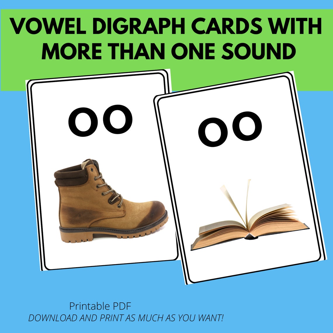 Vowel Digraph Bulletin Board Cards, Vowel Digraph Board, Vowel Pairs ...