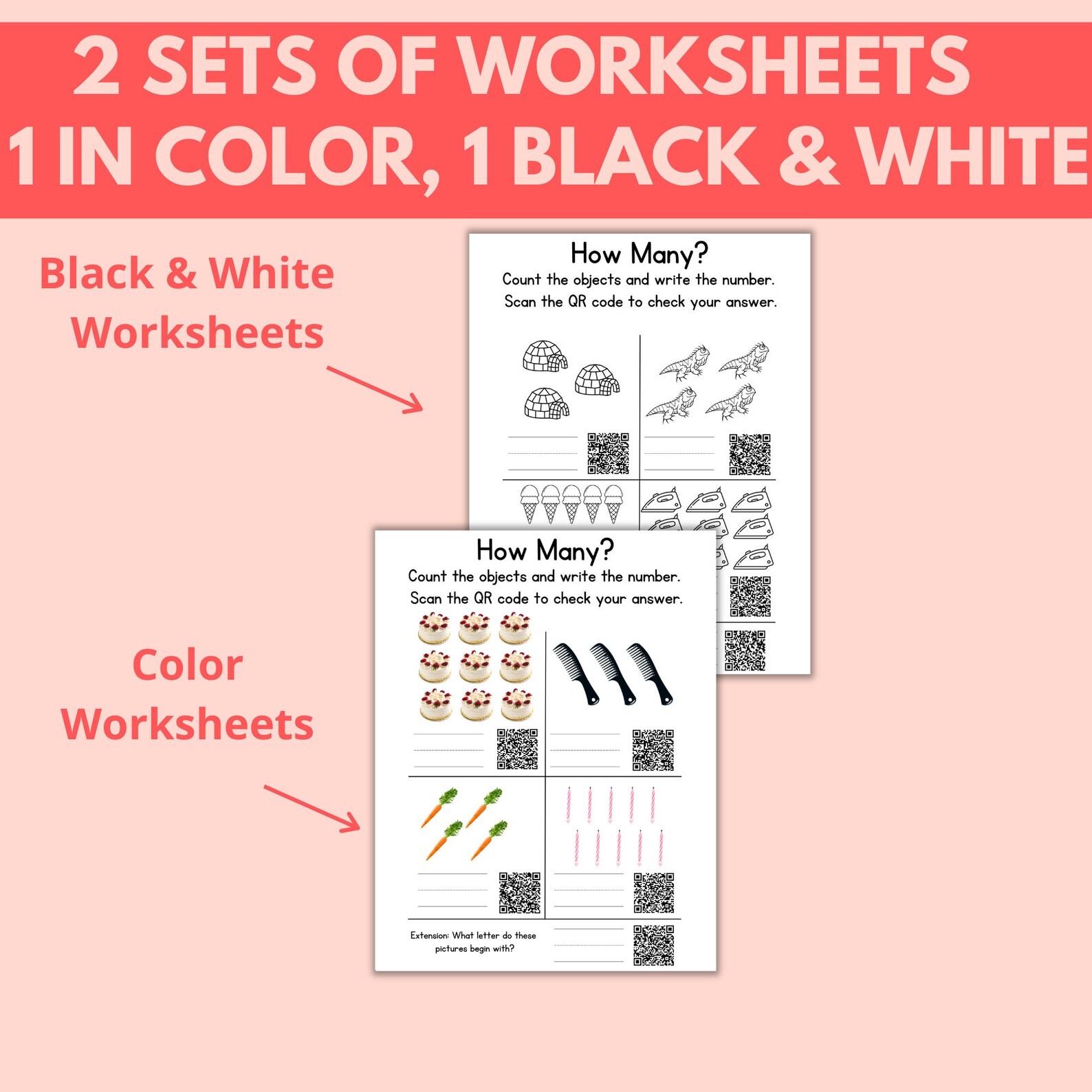 QR Code Counting Worksheets, QR Code Numbers 1-10, QR Code Math ...