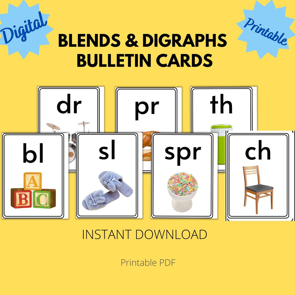Blends & Digraphs Cards, Blends and Digraphs Bulletin Cards, Phonics ...