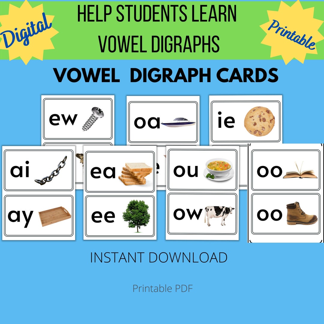 Vowel Digraph Cards, Vowel Digraph Flash Cards, Vowel Pairs, Phonics ...