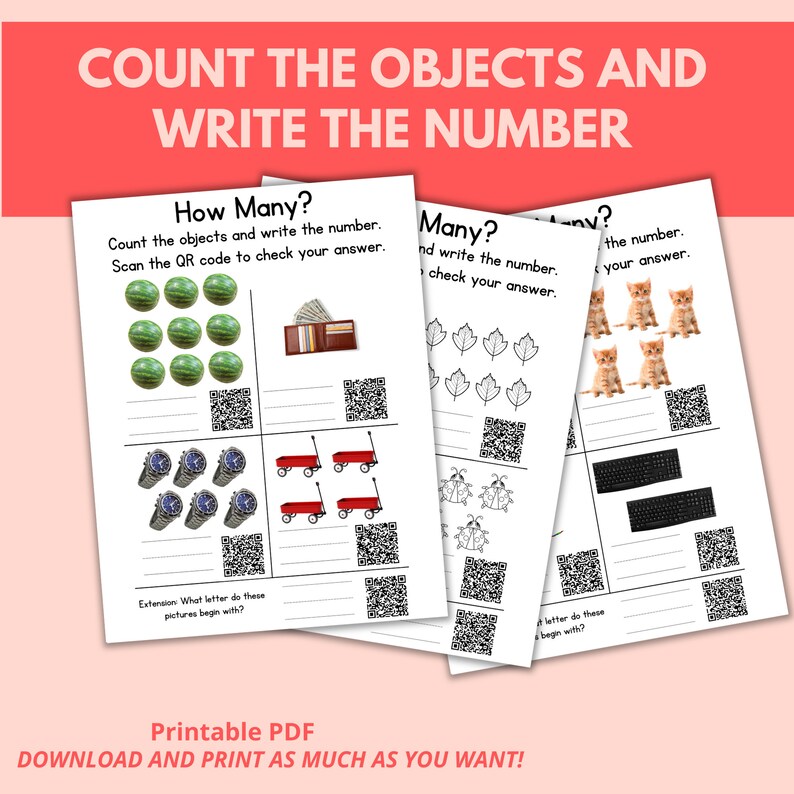QR Code Counting Worksheets, QR Code Numbers 1-10, QR Code Math ...