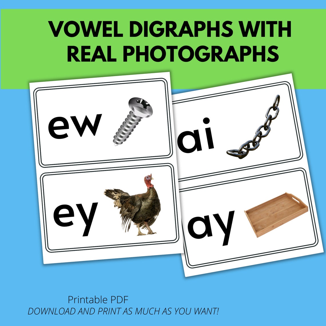 Vowel Digraph Cards, Vowel Digraph Flash Cards, Vowel Pairs, Phonics ...