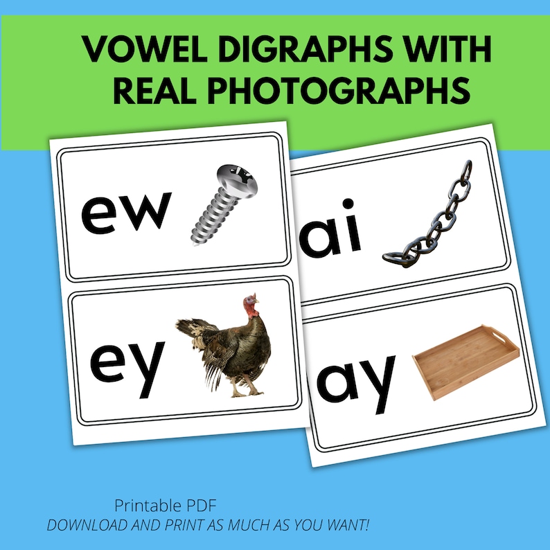Vowel Digraph Cards, Vowel Digraph Flash Cards, Vowel Pairs, Phonics ...