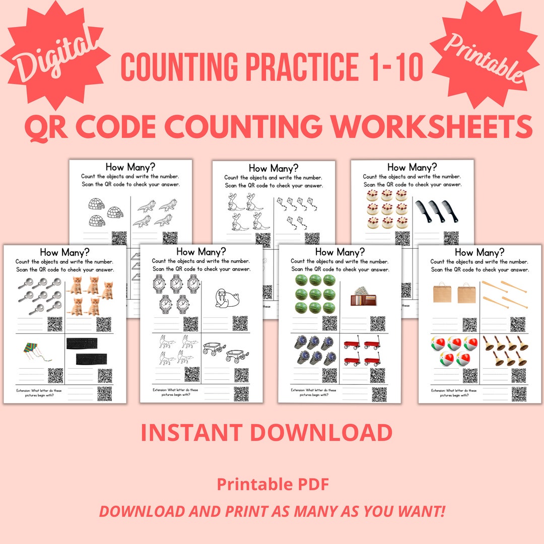 QR Code Counting Worksheets, QR Code Numbers 1-10, QR Code Math ...