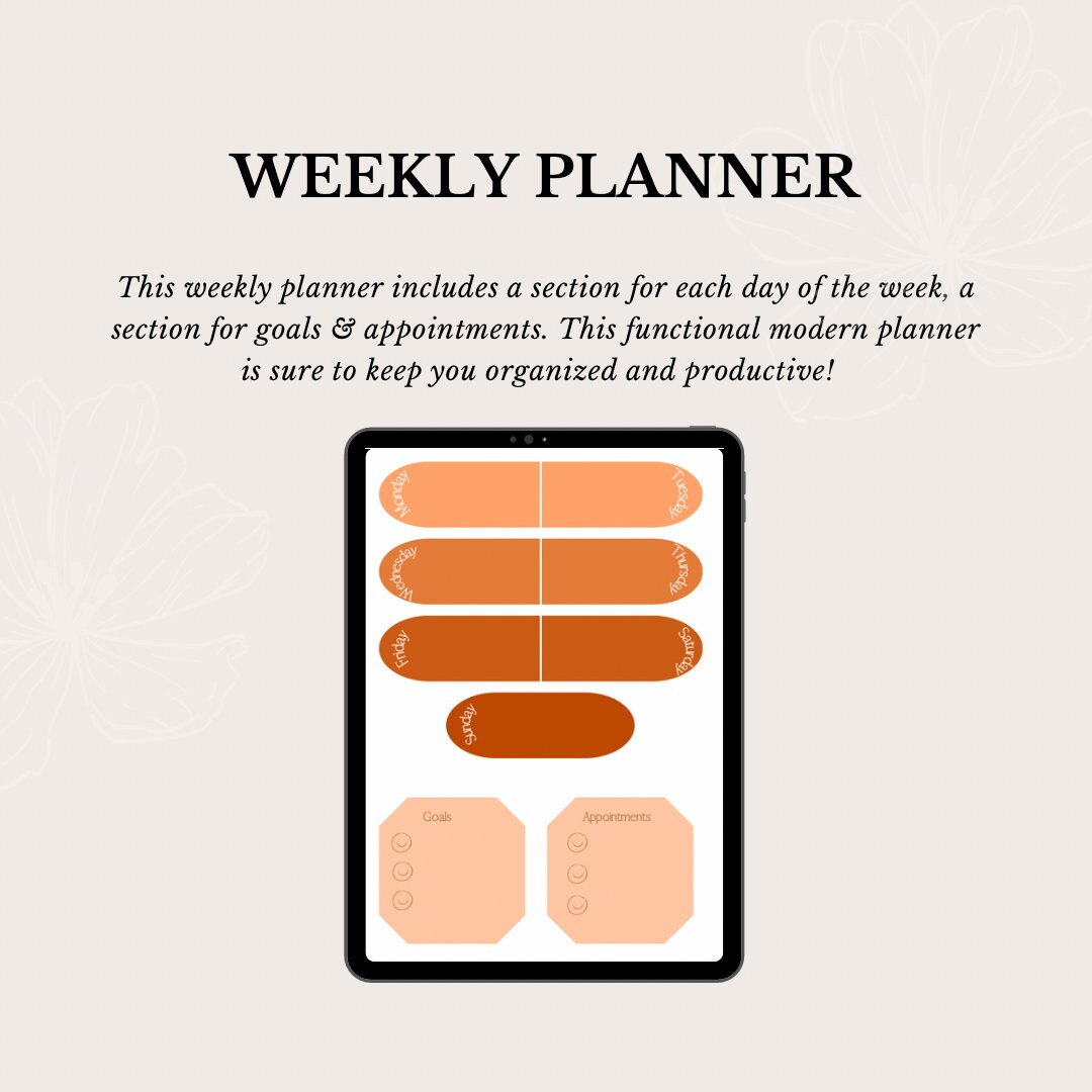 Digital Customizable Weekly Planner With Goal Section. Digital Template ...