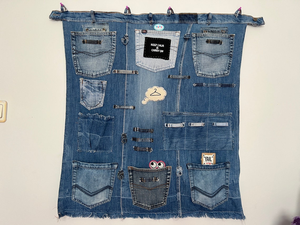 Denim Wall Organizer Blue Jeans Pockets Wall Storage Makeup Tools ...