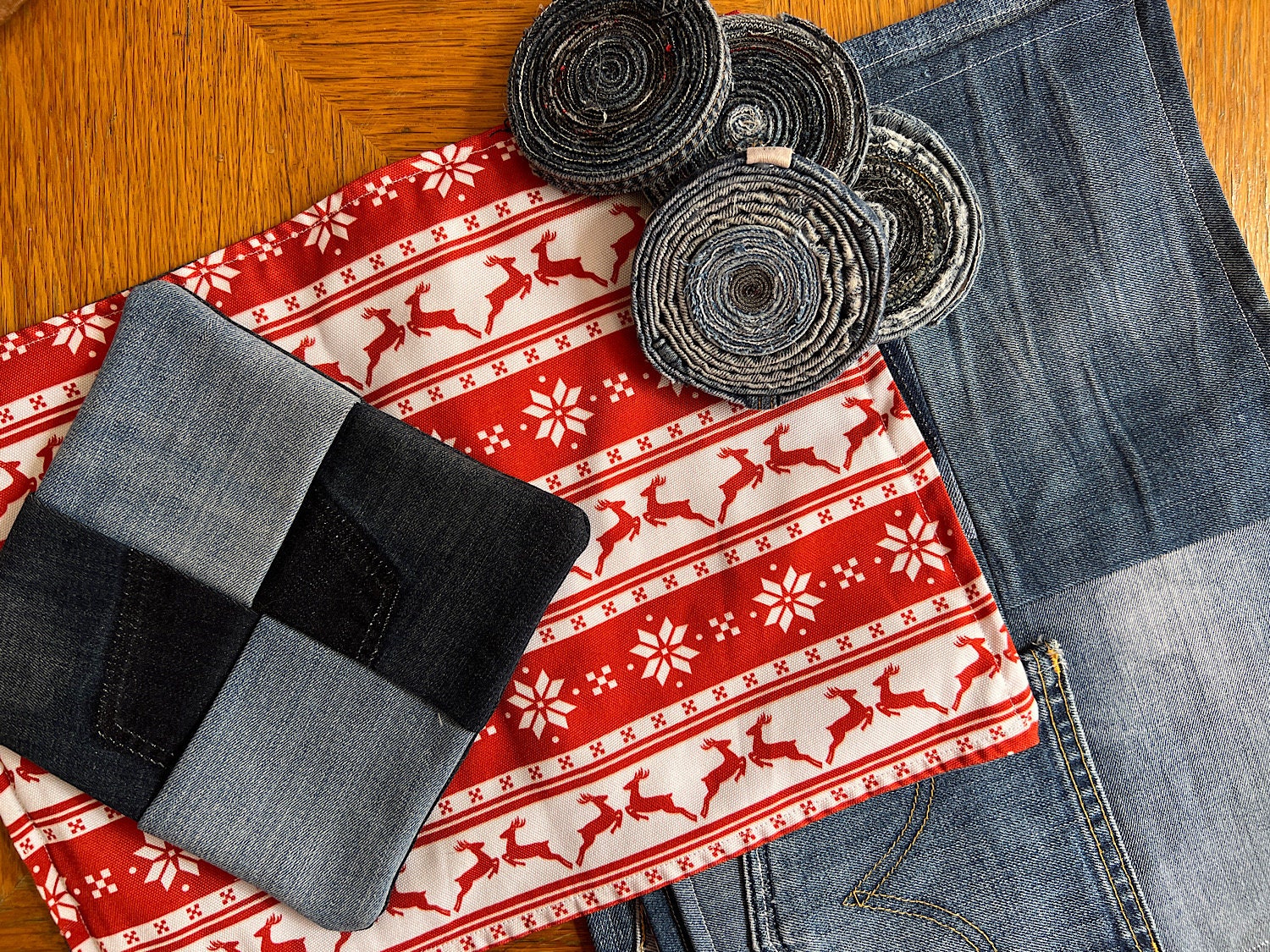 Recycled Denim Table Set: Placemats, Coasters & Trivet - Etsy