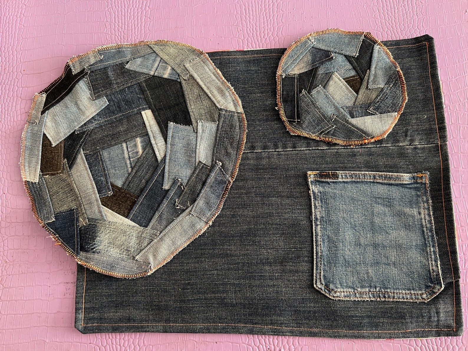 Denim Service Table Set, Set of Dinning Table, Jean Placemats, Denim ...