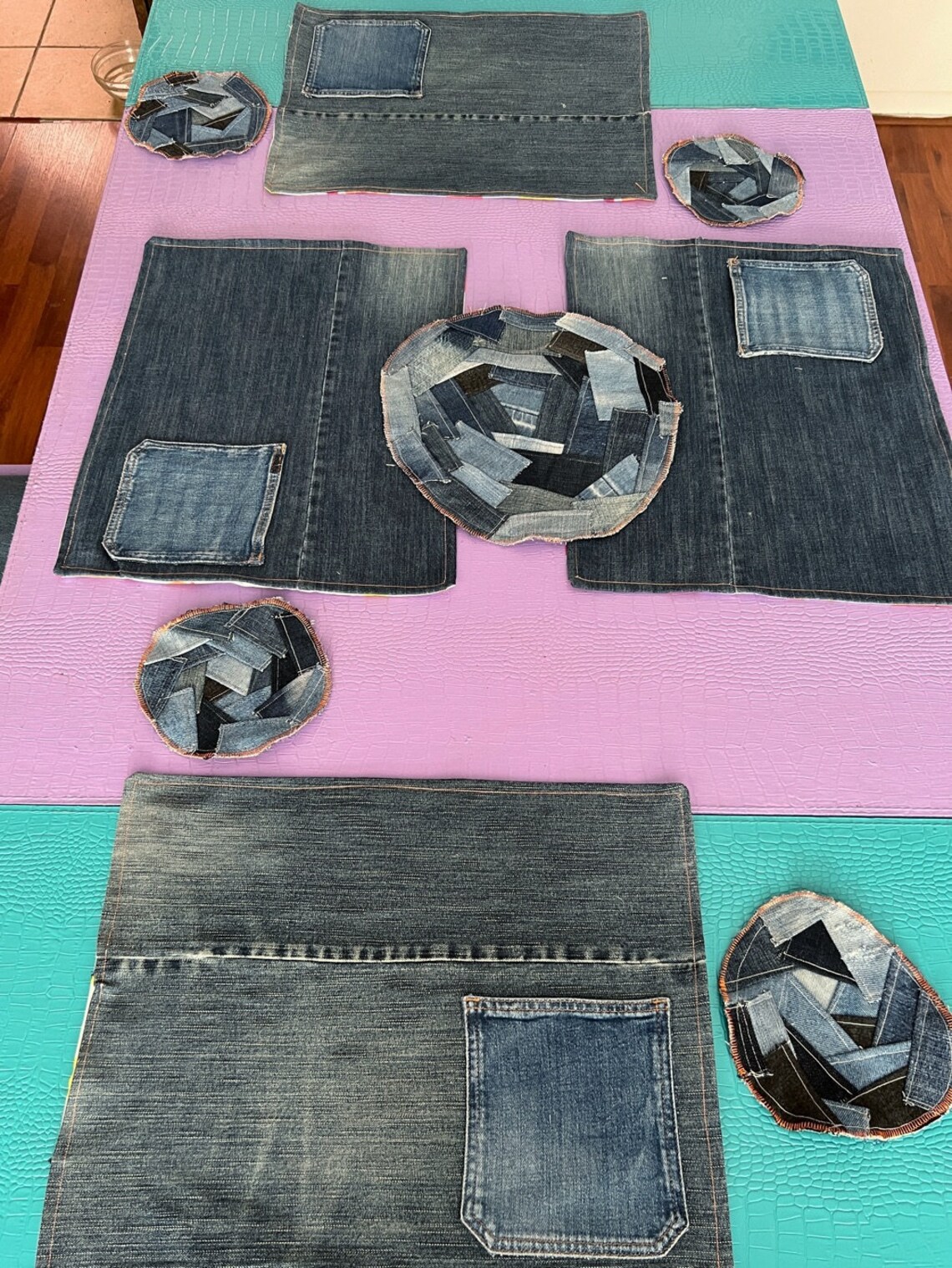 Denim Service Table Set, Set of Dinning Table, Jean Placemats, Denim ...