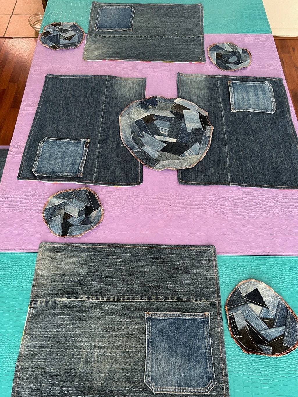 Denim Service Table Set, Set of Dinning Table, Jean Placemats, Denim ...